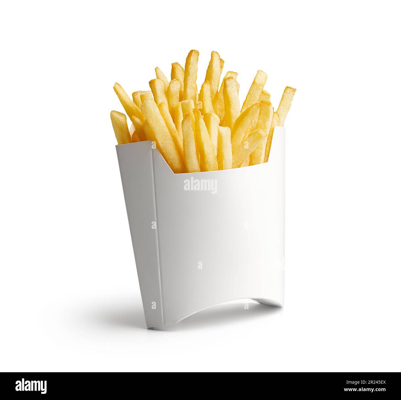 French fries in a white paper box isolated on white background Stock ...