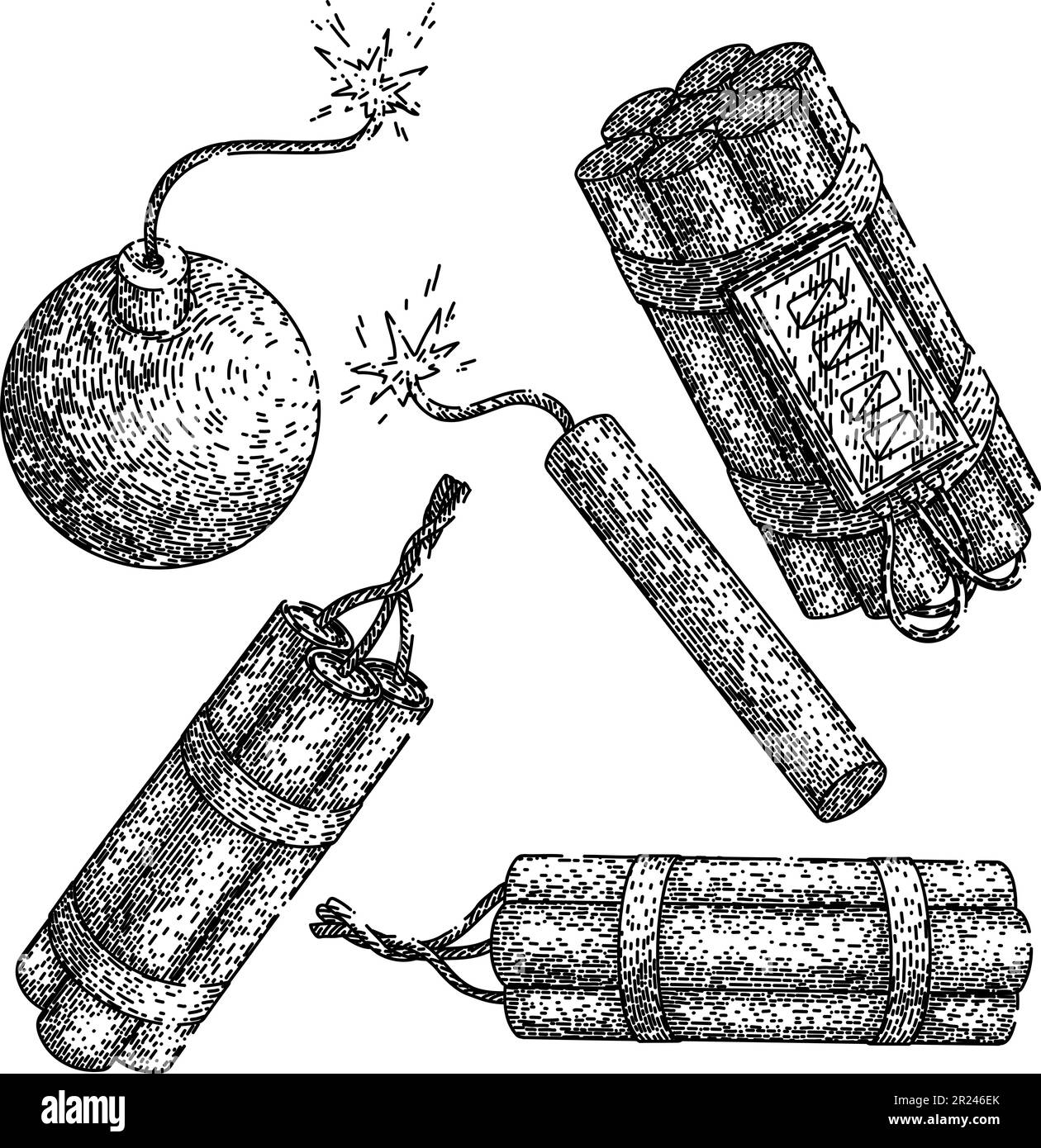 dynamite bomb tnt set sketch hand drawn vector Stock Vector Image & Art ...
