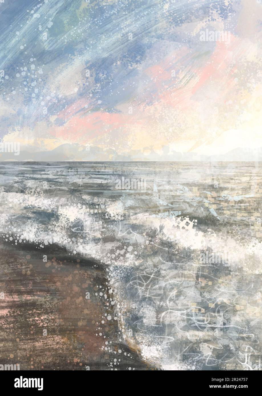 Modern Boho Sea Beach with Waves Art Print. Abstract Minimal Background ...