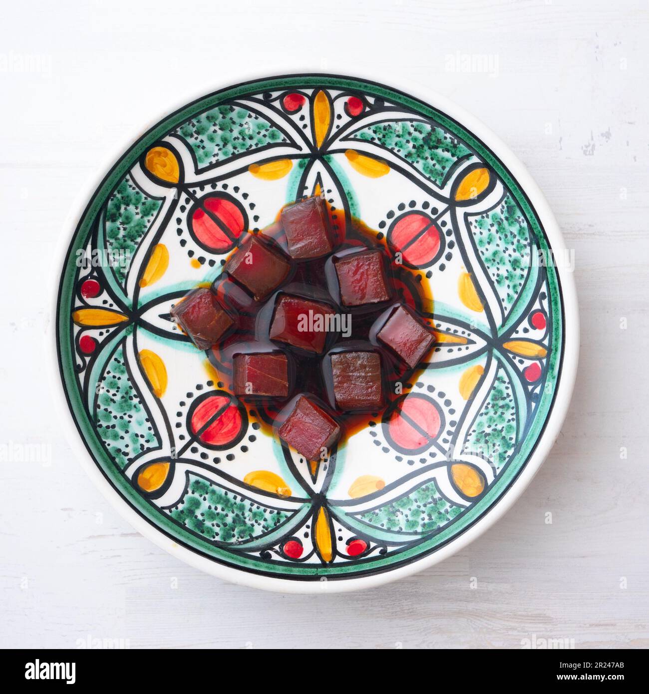 Top quality tuna cubes marinated with soy sauce Stock Photo - Alamy