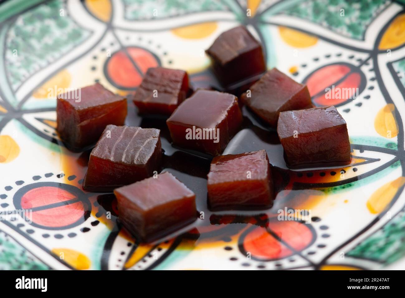 Top quality tuna cubes marinated with soy sauce Stock Photo - Alamy