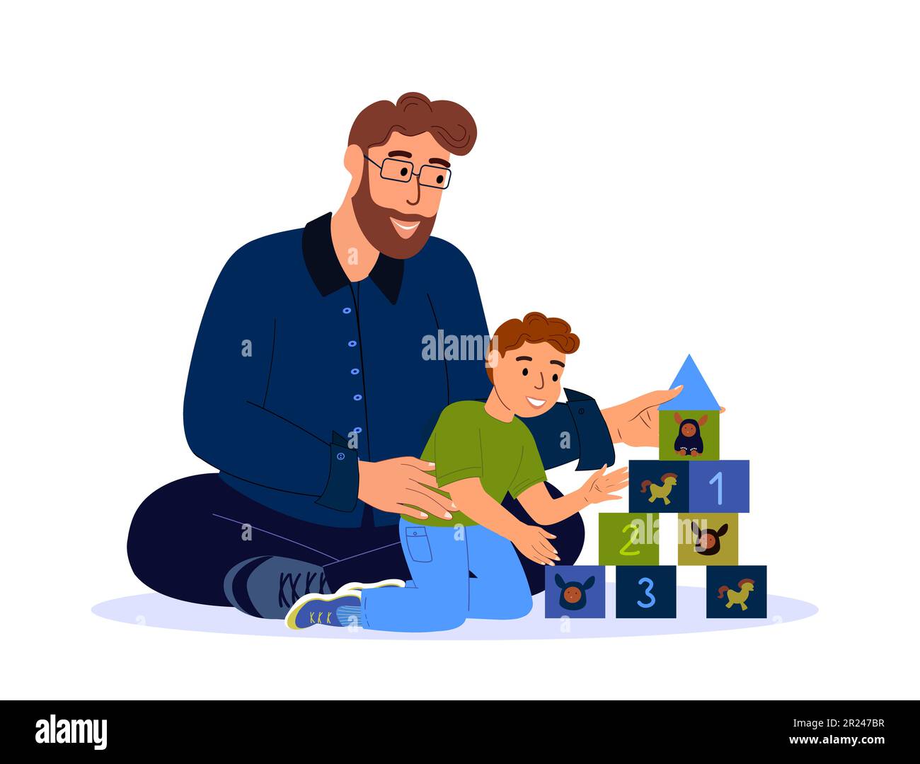 Happy Smiling Family Playing Cubes Bricks Game.Young Adult Parent ...