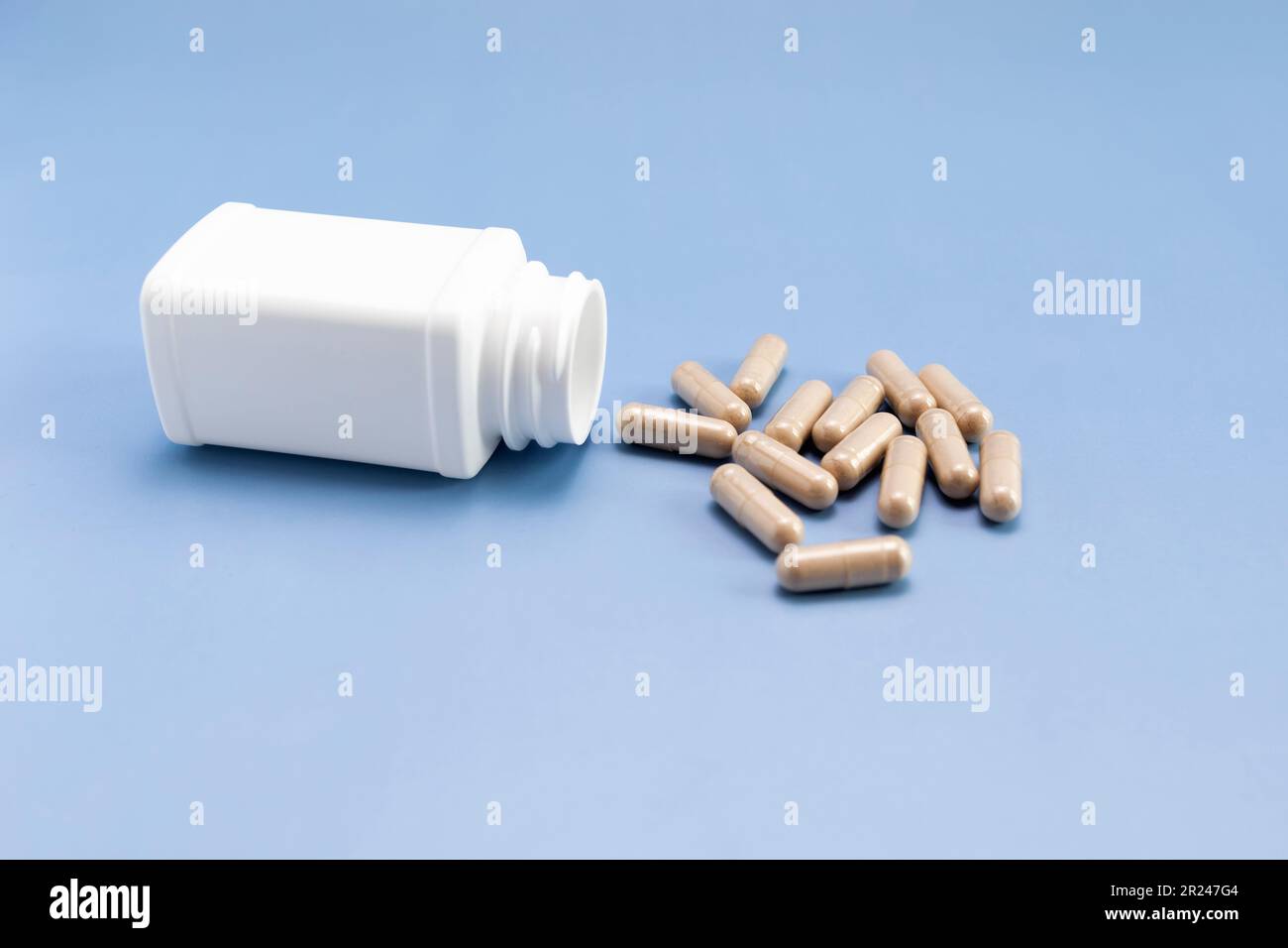 Scattered Pills, Capsules OF Slippery Elm, White Bottle, Container On ...