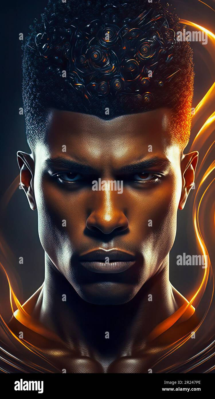 Close-up of a Fierce Dark-skinned Person with Short Black Hair and Gold ...