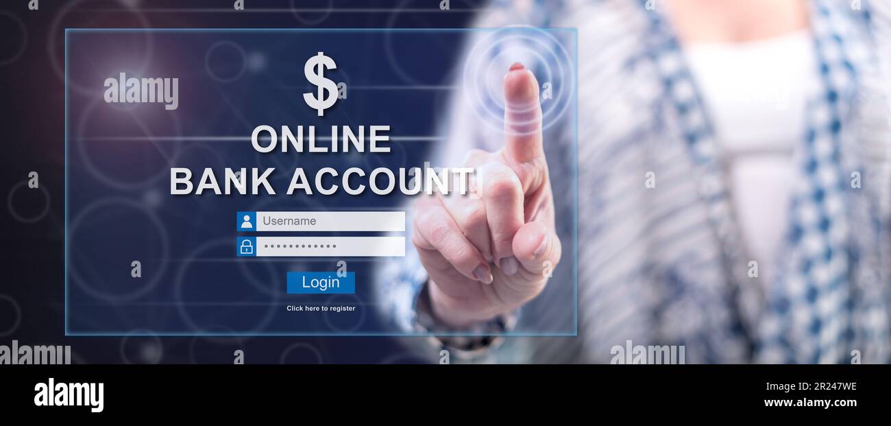 Woman touching an online bank account website on a touch screen with her finger Stock Photo - Alamy