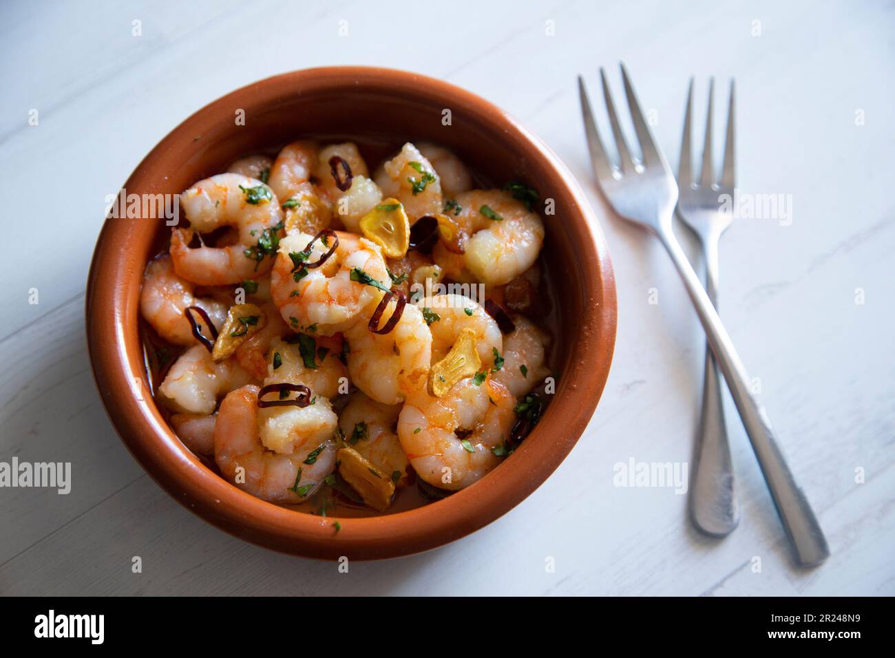 Gambas al ajillo. Shrimp Scampi. Traditional tapa recipe from the south ...
