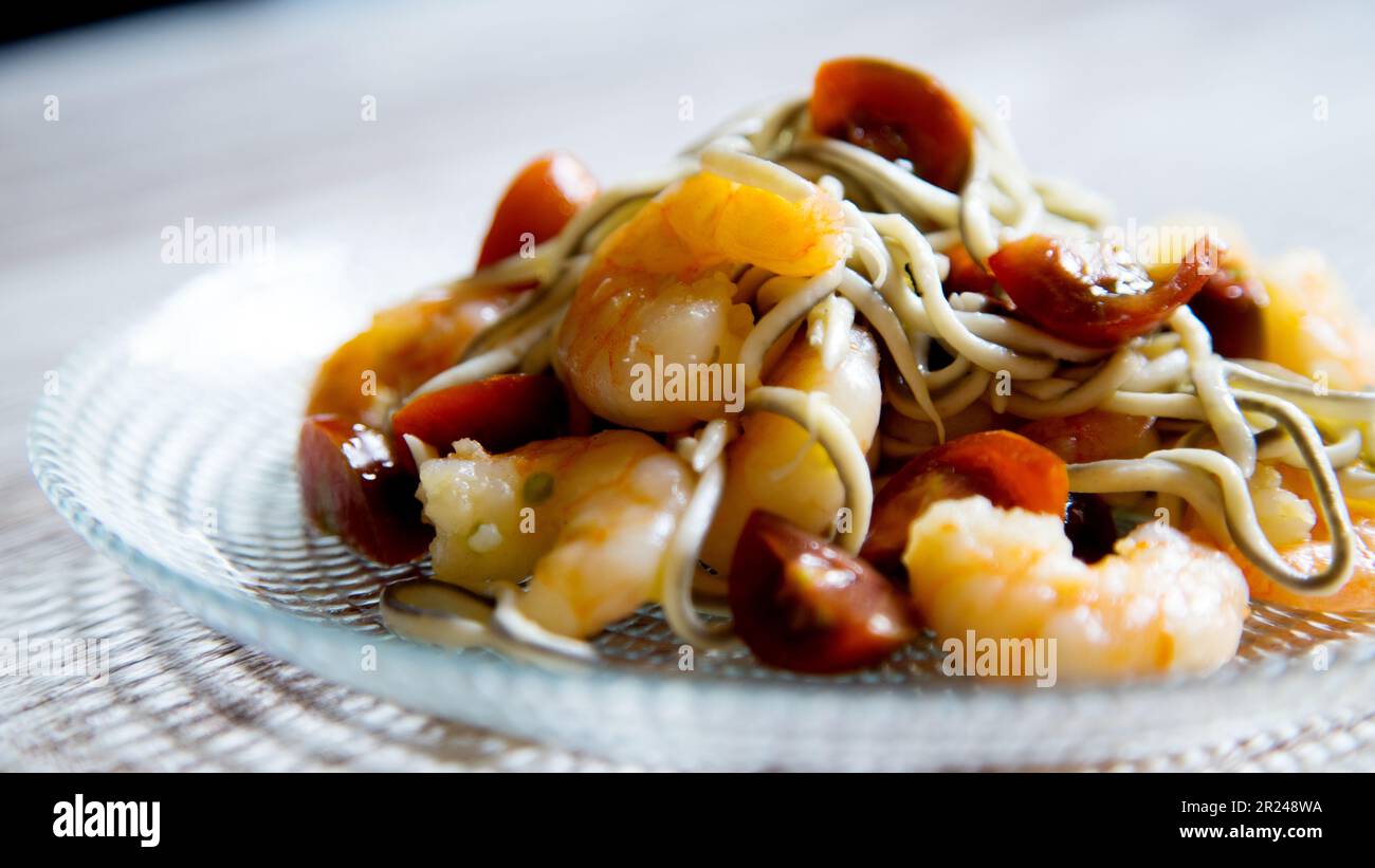 Garlic prawns with eels. Shrimp Scampi. Traditional tapas recipe from ...