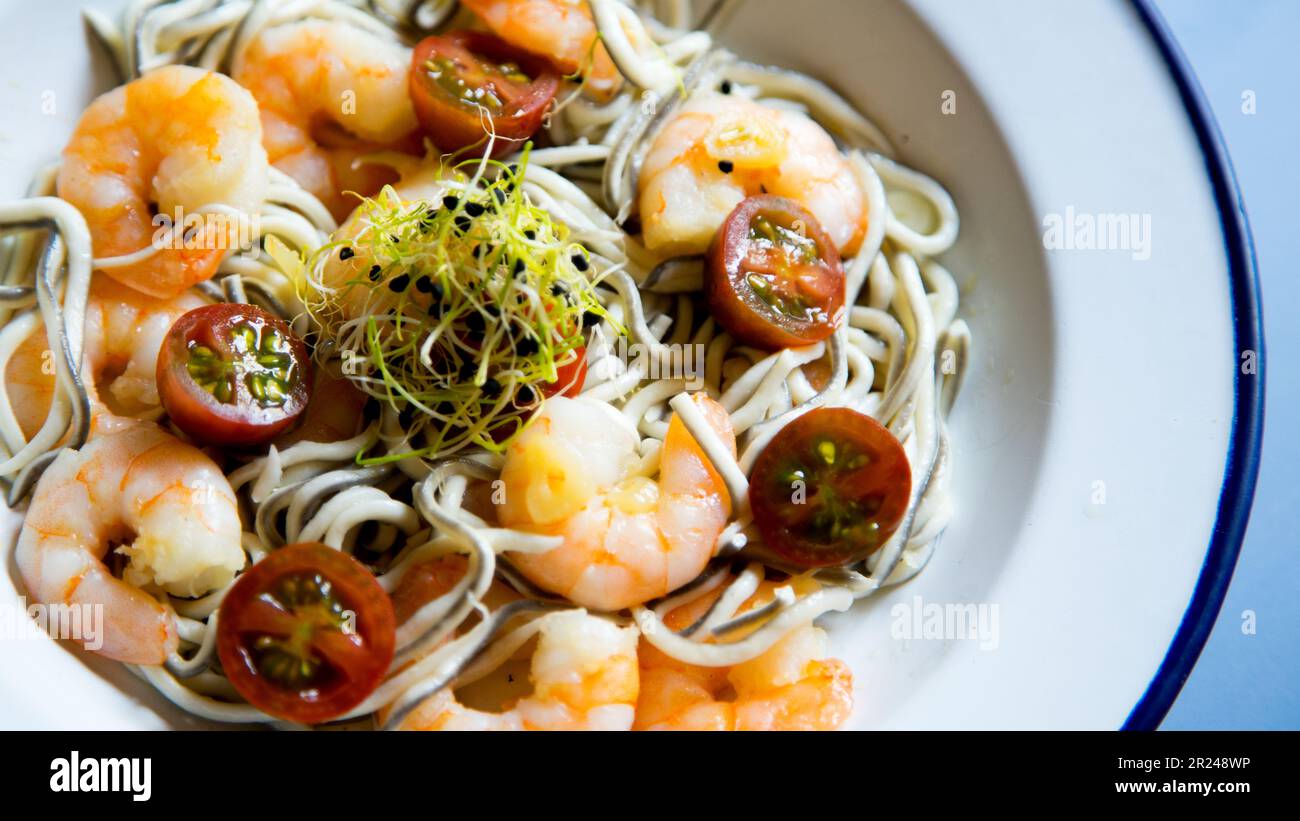 Garlic prawns with eels. Shrimp Scampi. Traditional tapas recipe from ...