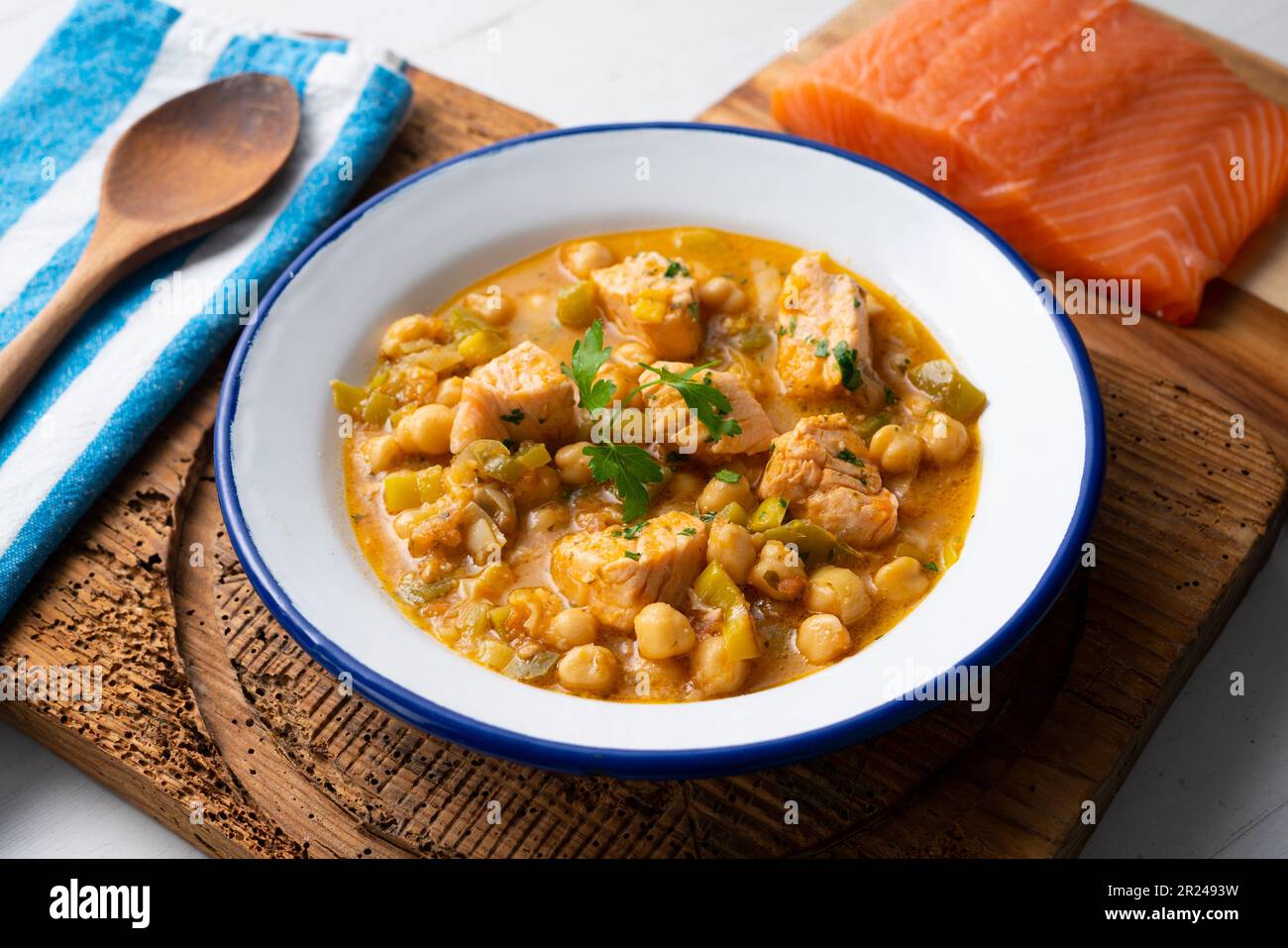 Chickpea stew with salmon Stock Photo - Alamy