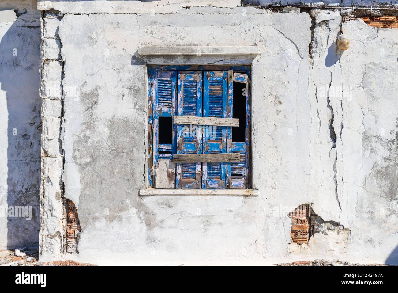 blue boarded village windows in Ikaria, Greece Stock Photo - Alamy