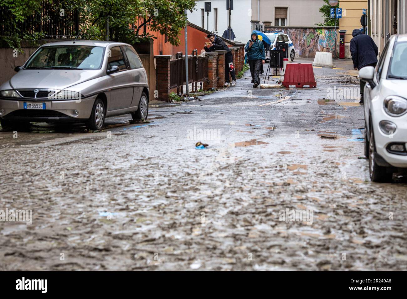 Bologna, Italy. 17th May, 2023. Bad weather: via Saffi is a river of ...