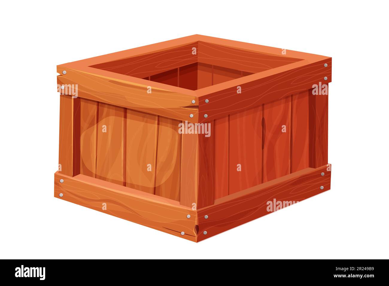 Wooden box, delivery container in cartoon style, game asset isolated on ...
