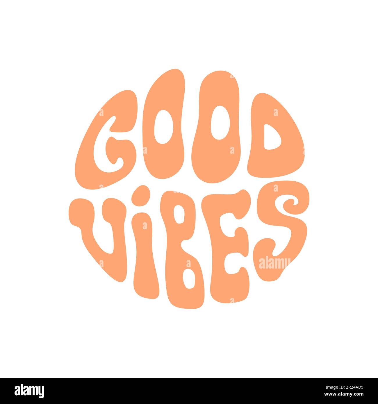 Good vibes lettering in groovy styleisolated design in in a circle ...