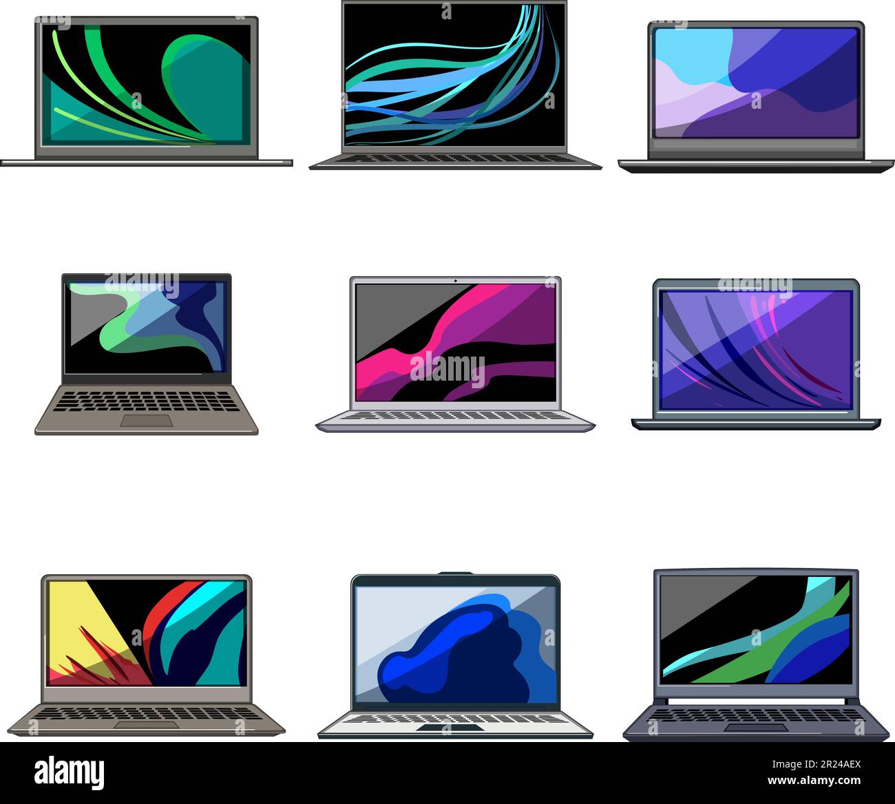 laptop computer set cartoon vector illustration Stock Vector Image ...