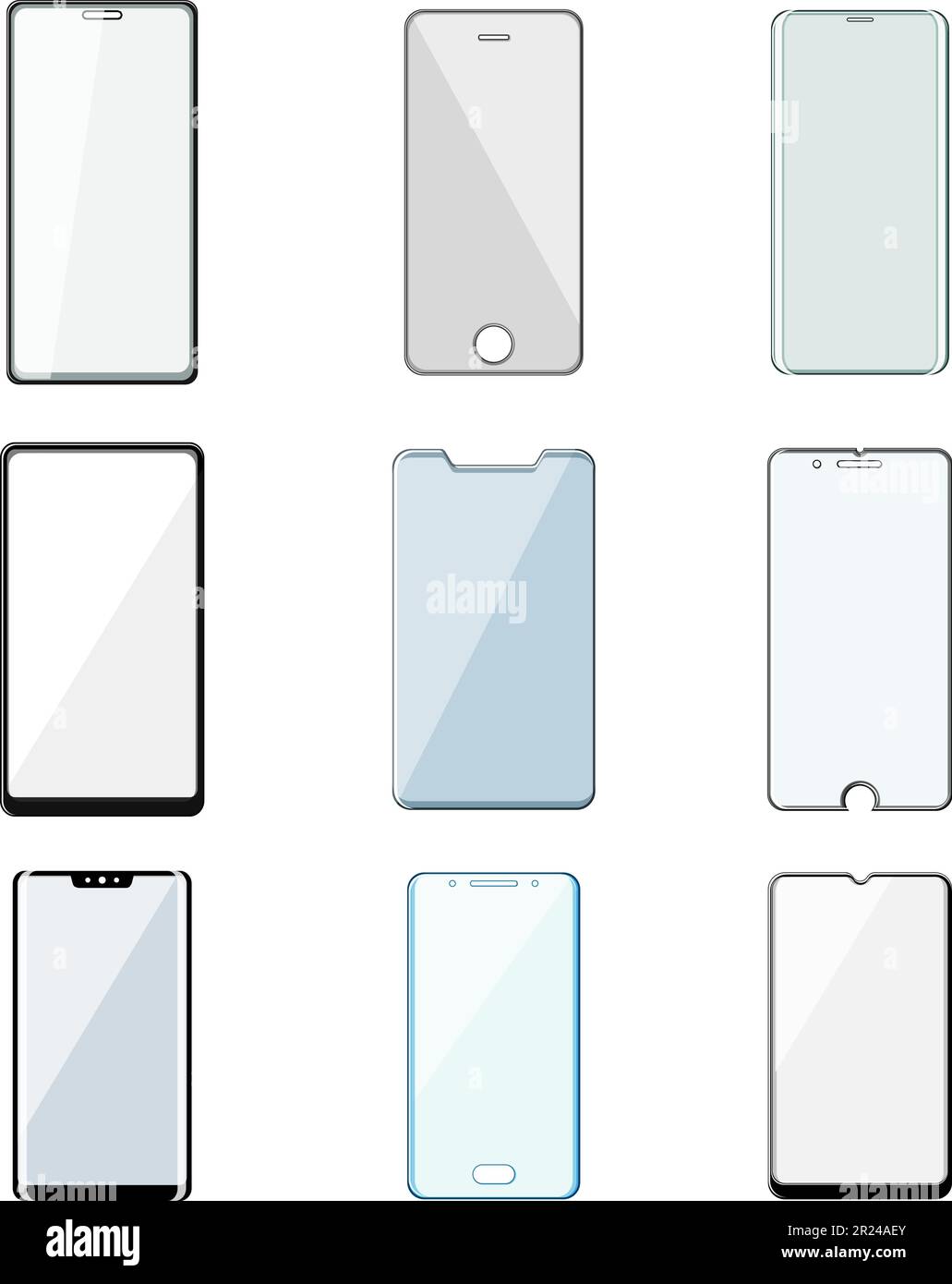 phone glass screen set cartoon vector illustration Stock Vector Image ...