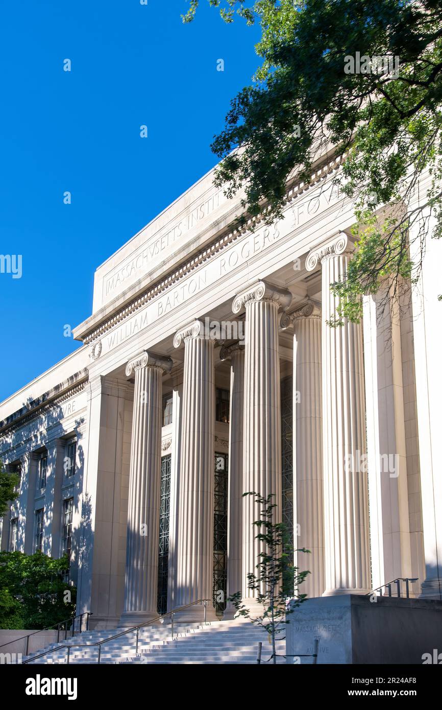 Boston, MA, USA-August 2022; Low angle vertical view of the entrance ...