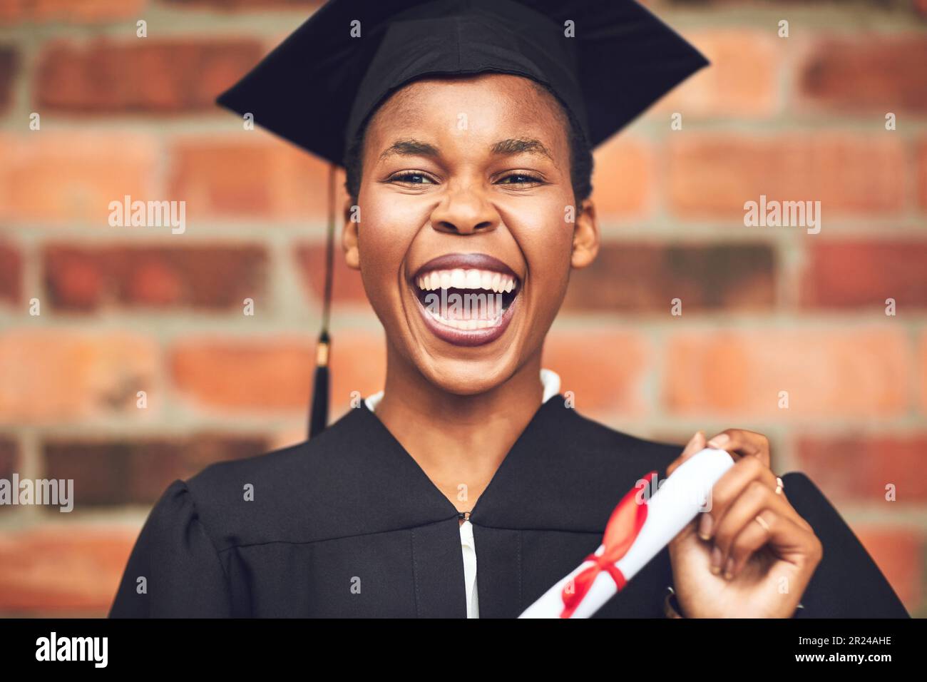 Black woman, graduation and portrait of a college student with a ...