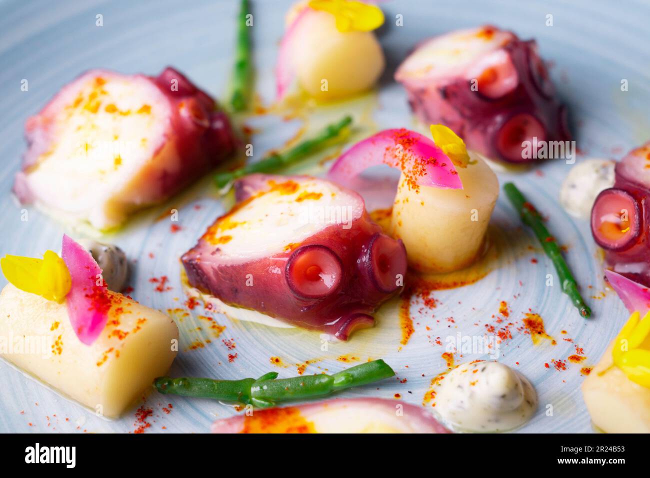 Pulpo a la Gallega. Octopus cooked with boiled potato, paprika and ...