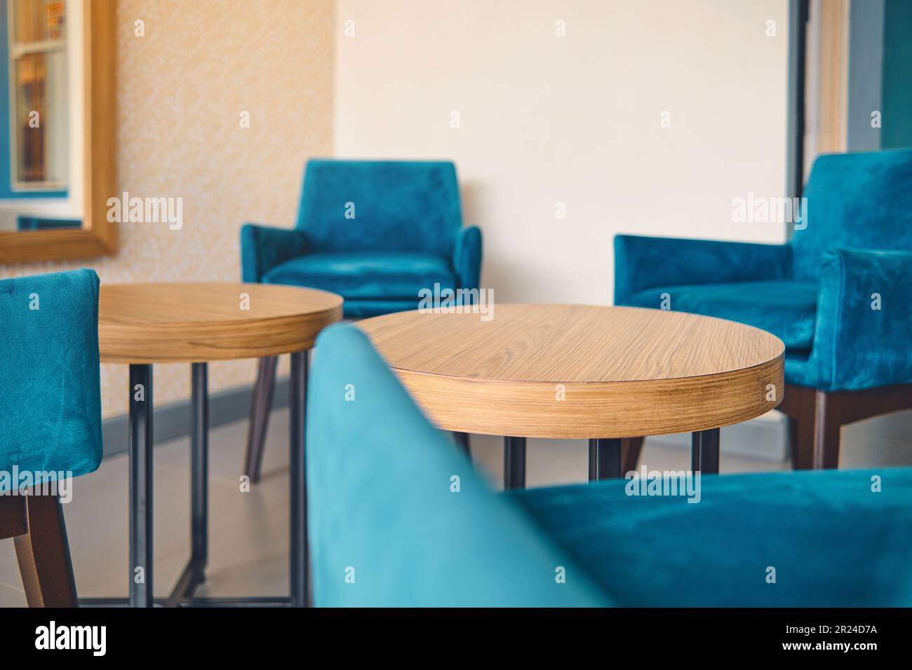 Trendy Modern interior design, blue furniture. Modern reception or ...