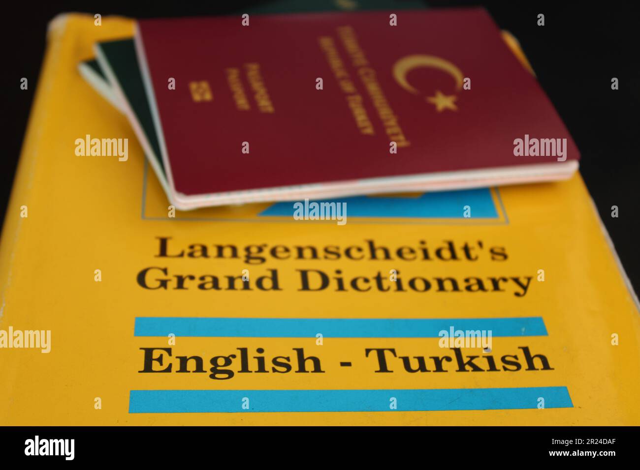 english turkish dictionary and turkish burgundy passport Stock Photo ...