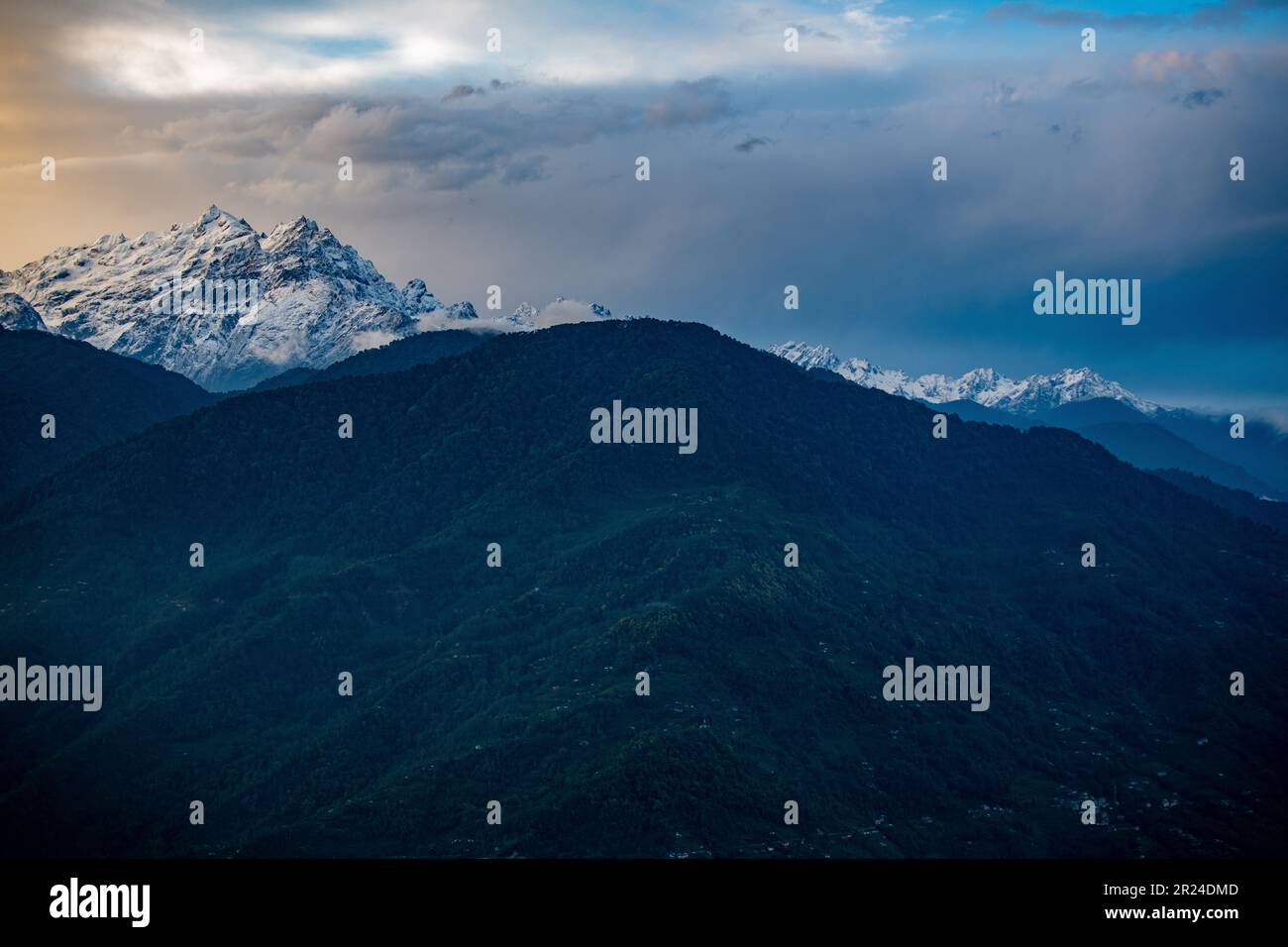 A stunning aerial view of a majestic Kanchenjunga mountain range view ...
