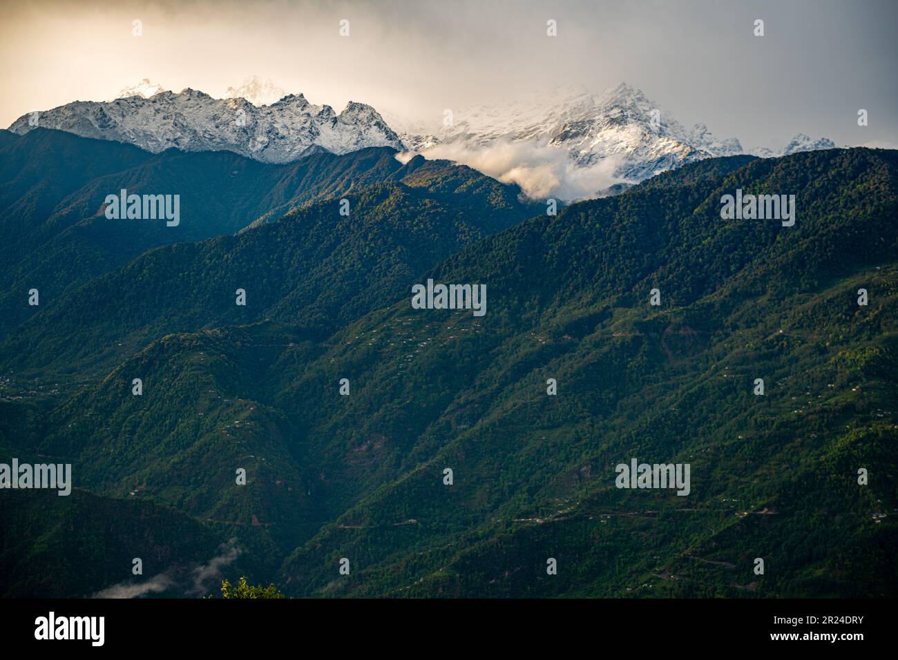 A stunning aerial view of a majestic Kanchenjunga mountain range view ...