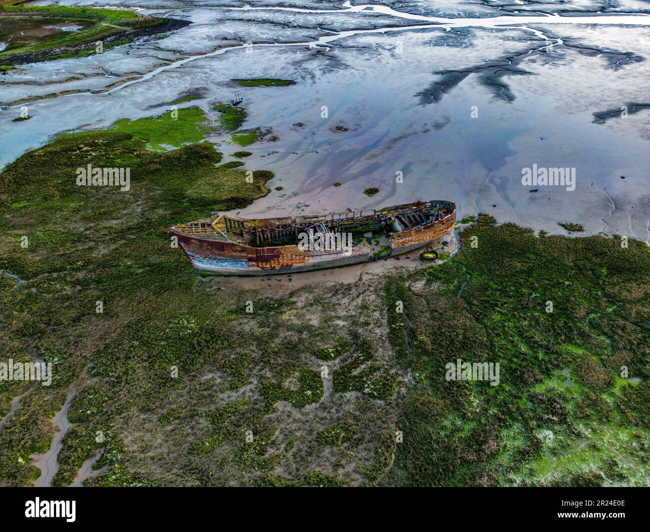 The Medway Estuary in Kent, ship wreck, a fishing boat called the ...