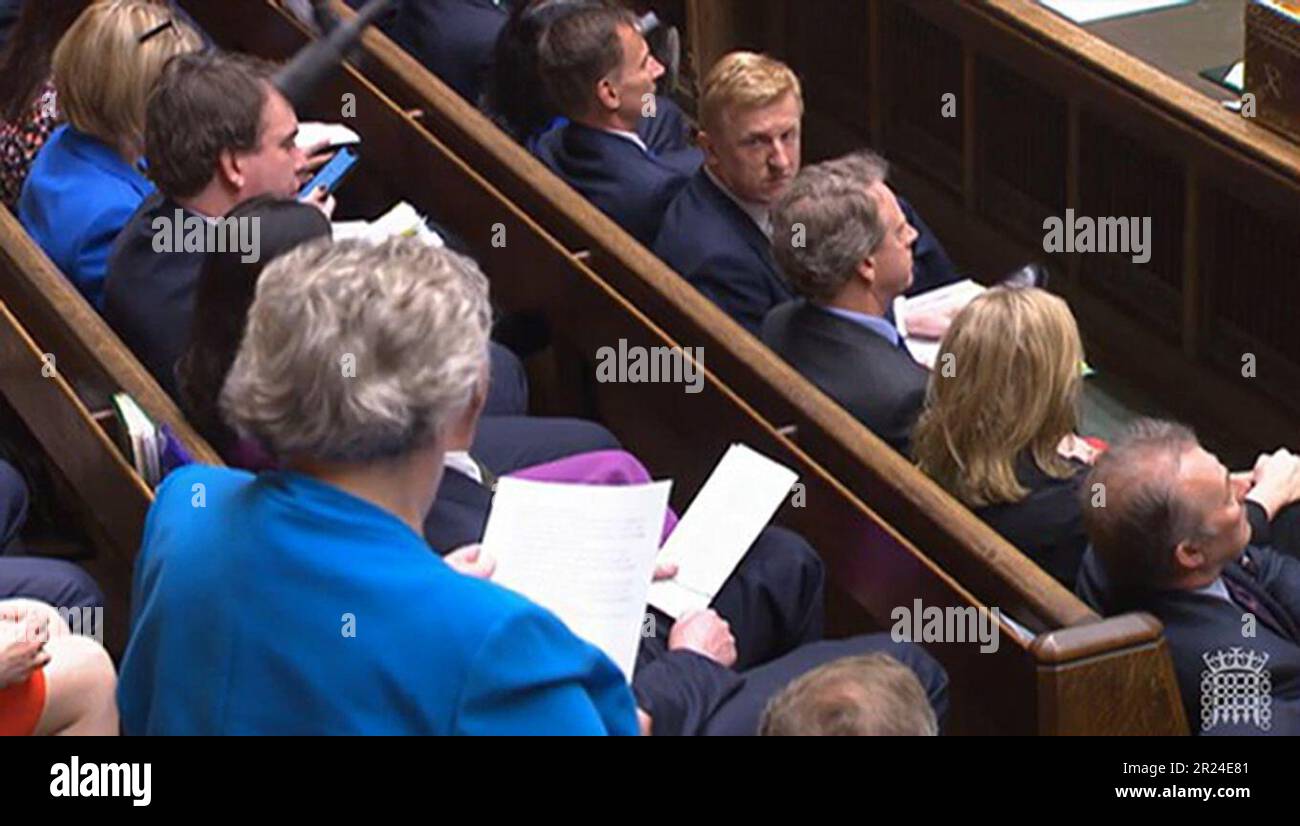 Deputy Prime Minister Oliver Dowden looks back as Heather Wheeler asks ...