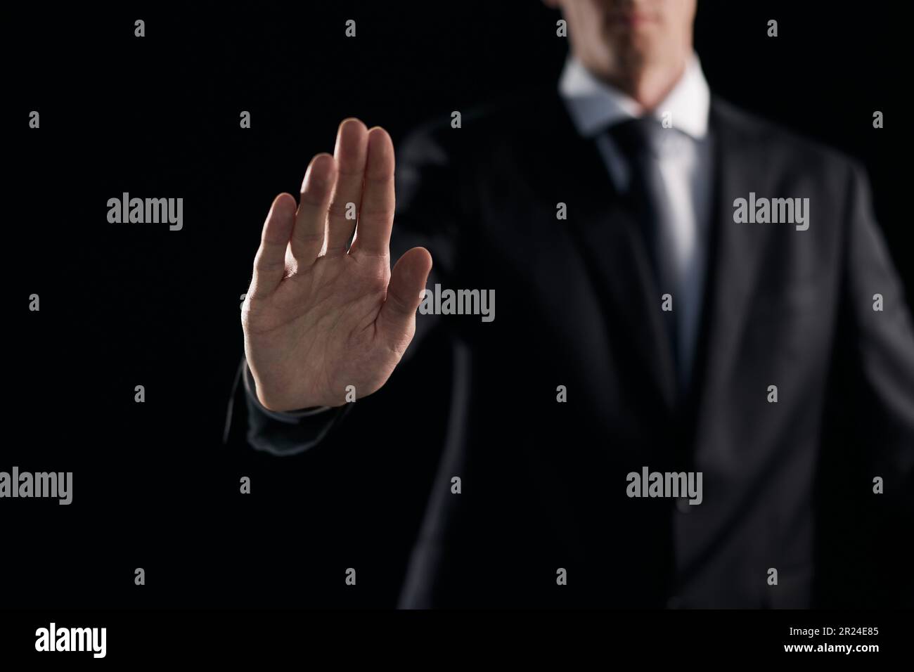 man hand stop sign, warning concept, preventing subsequent problems ...