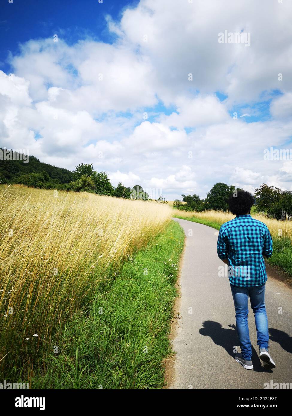 Person walking down path surrounded by greenery hi-res stock ...