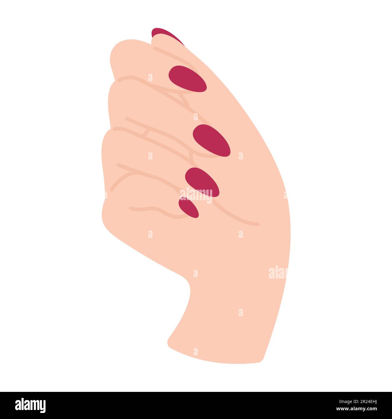 Female hand shows nails in fist. Palm turned forward. Arm of a white ...