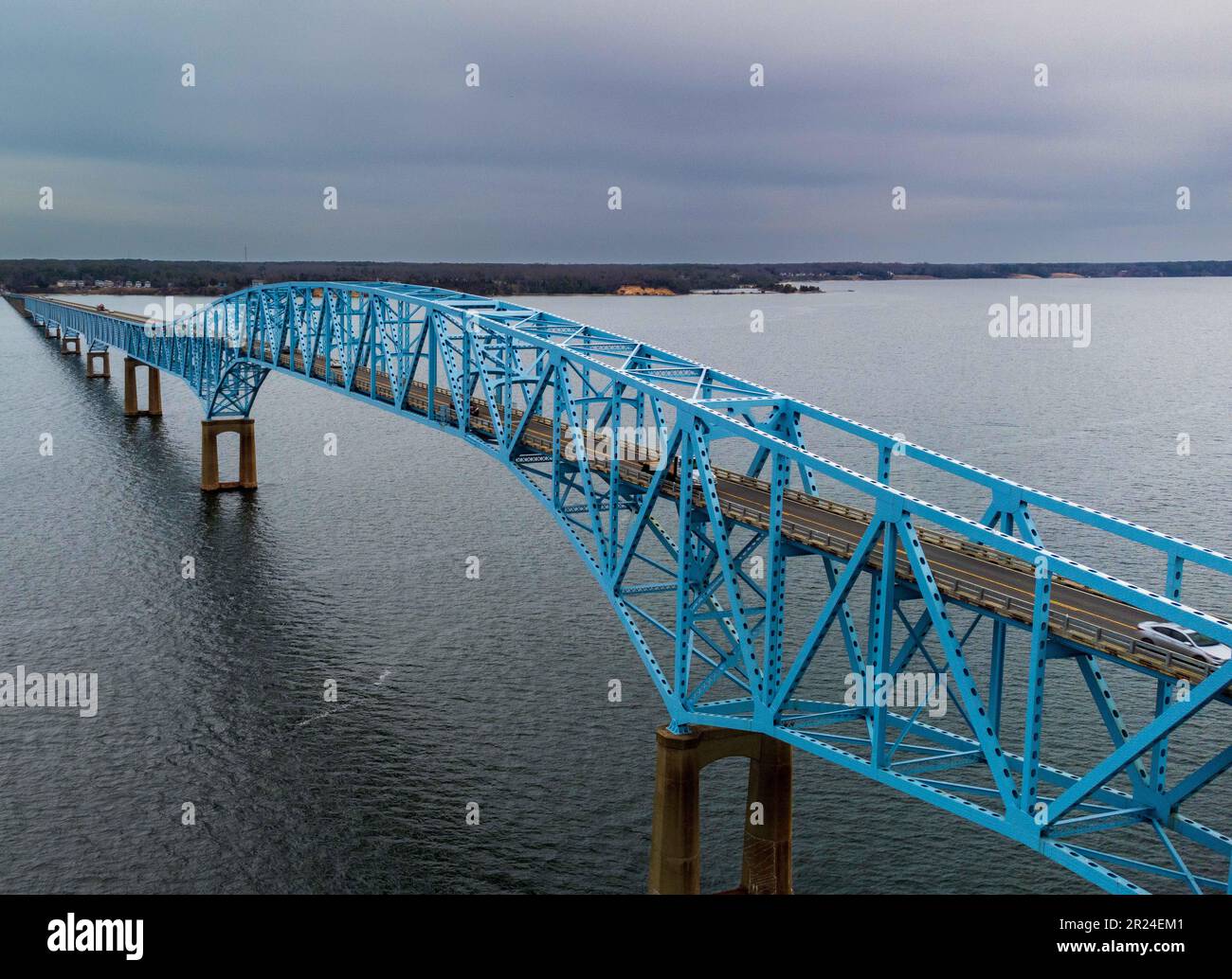 An aerial shot of the Robert O Norris bridge spanning the Rappahannock ...