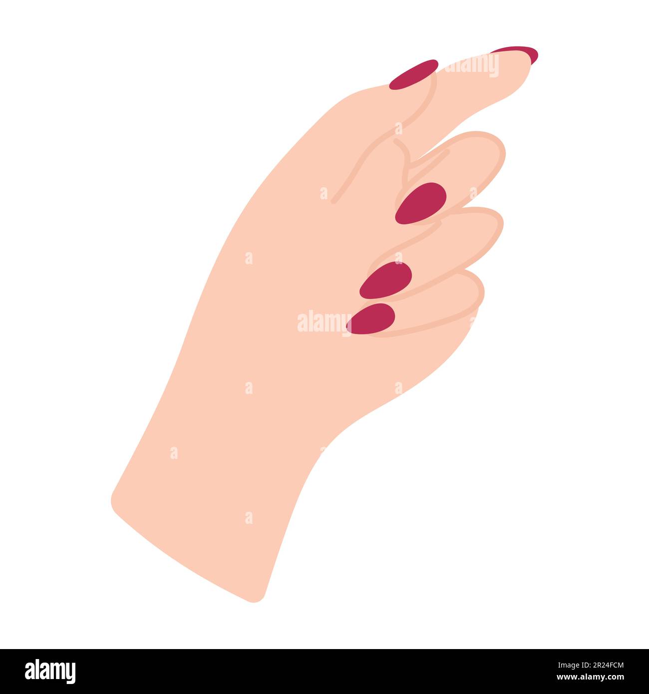 Female hand with red manicure. Hand knock. Non-verbal language. Palm ...