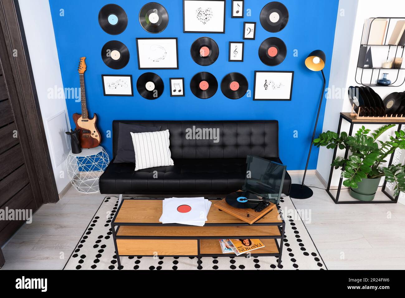 Living room decorated with vinyl records. Interior design Stock Photo ...