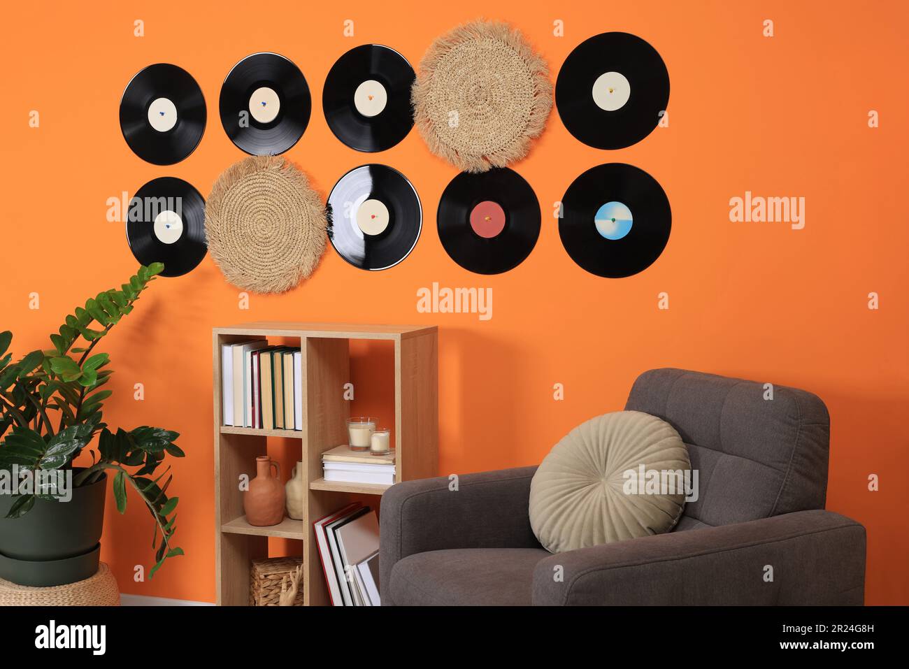 Living room interior decorated with vinyl records Stock Photo - Alamy