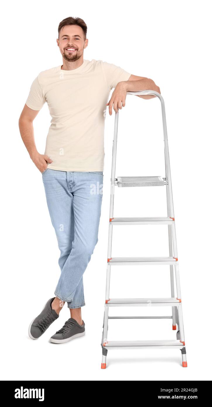 Man working on ladder Cut Out Stock Images & Pictures - Alamy