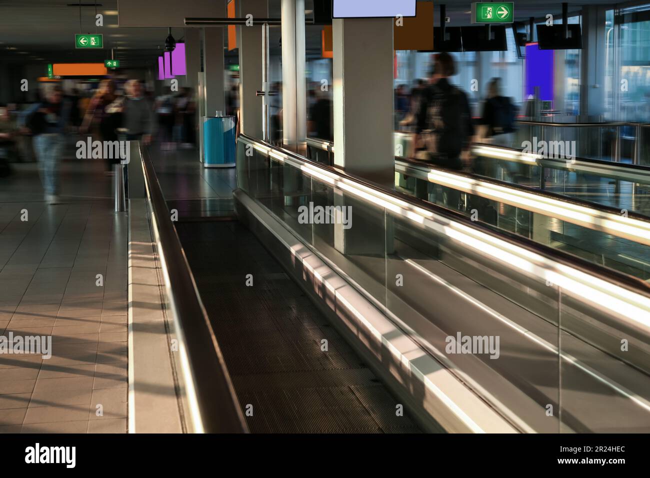 Interior of airport terminal with travelator. Air travel Stock Photo ...