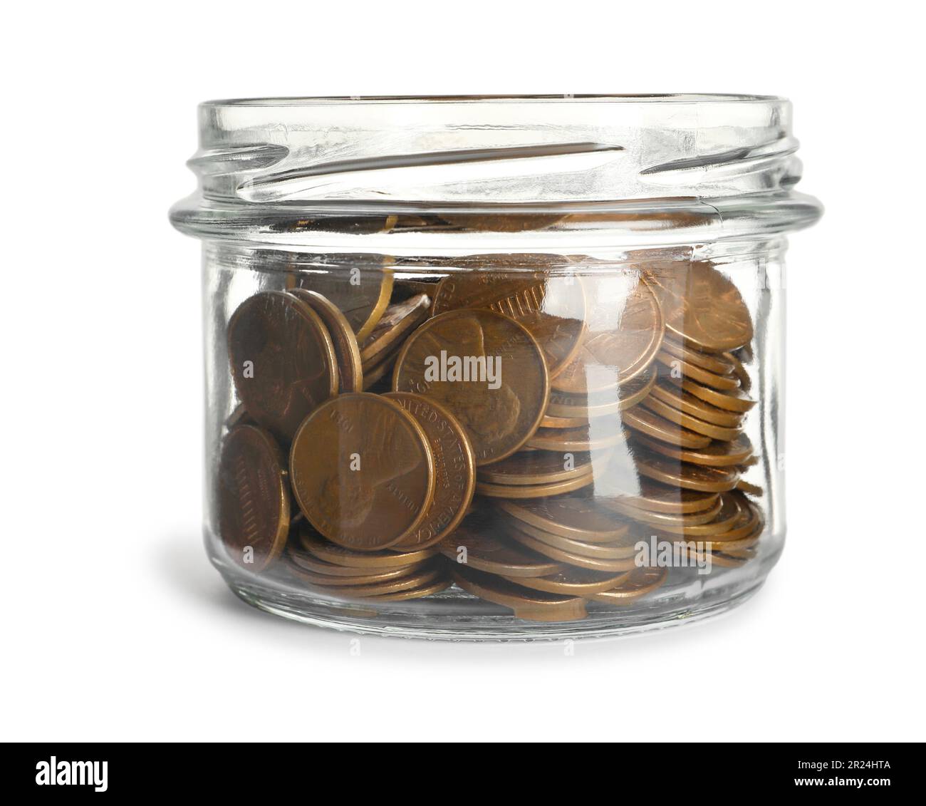 Glass jar with coins isolated on white Stock Photo - Alamy