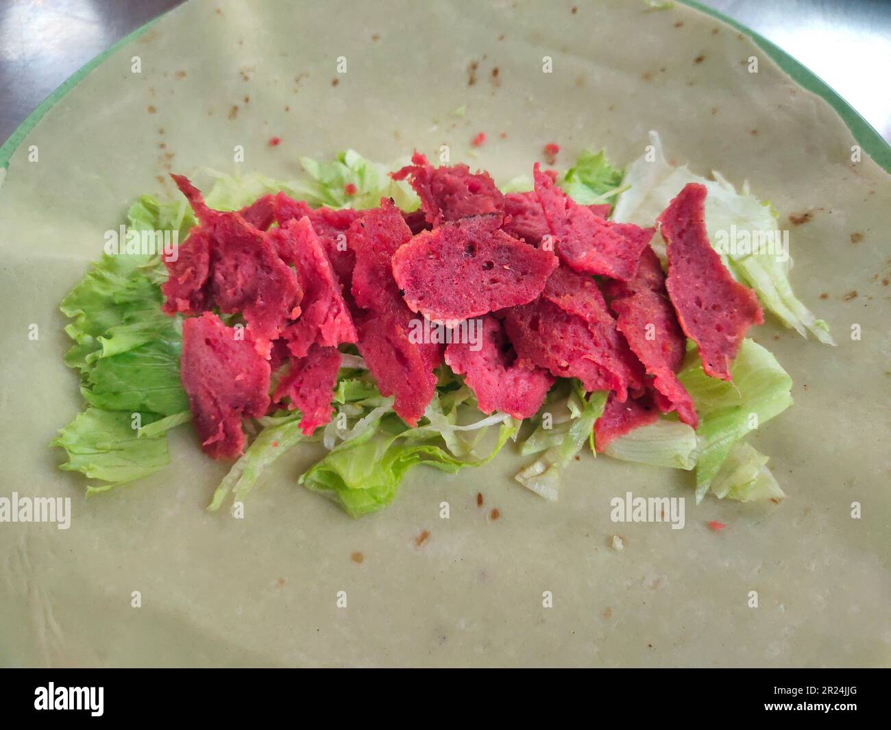 Kebab food stuffing consists of meat, sauce, vegetables, kebab flour ...