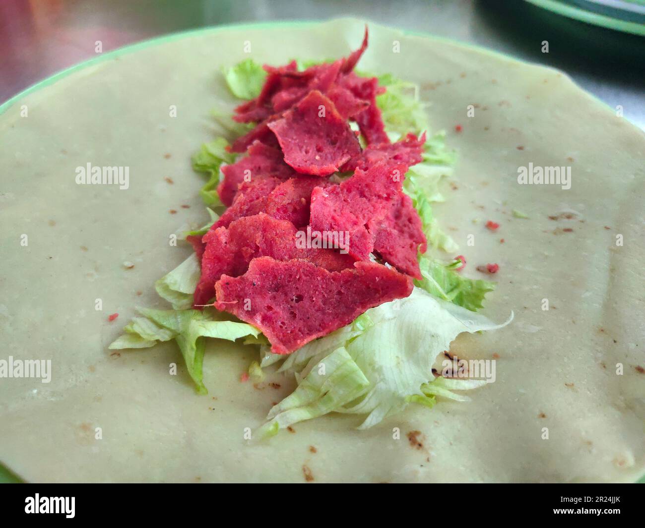 Kebab food stuffing consists of meat, sauce, vegetables, kebab flour ...