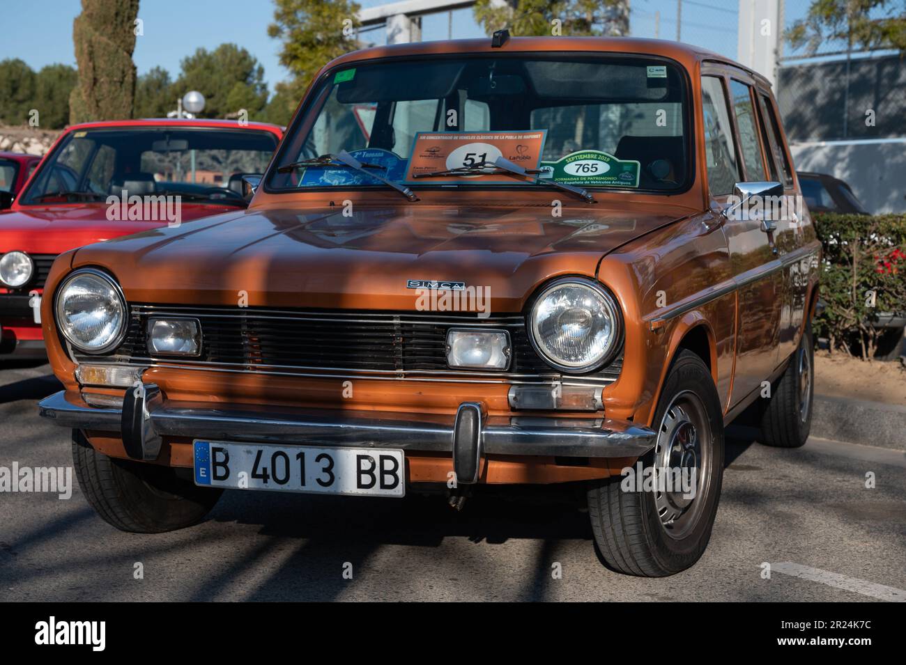 Detail of a classic and typical Spanish car Simca 1200 orange Stock ...
