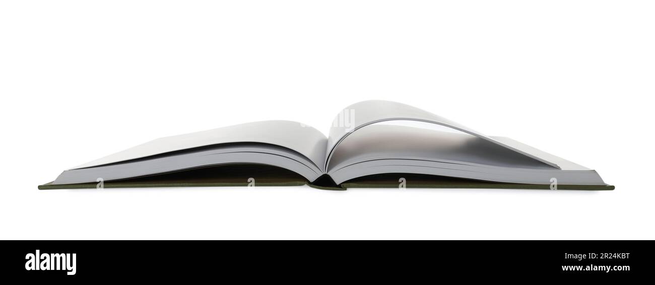 Open book with hard cover on white background Stock Photo - Alamy