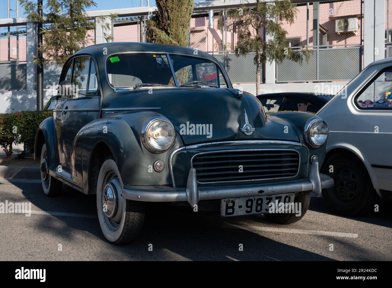 Detail of an old black colored Morris Minor Stock Photo - Alamy