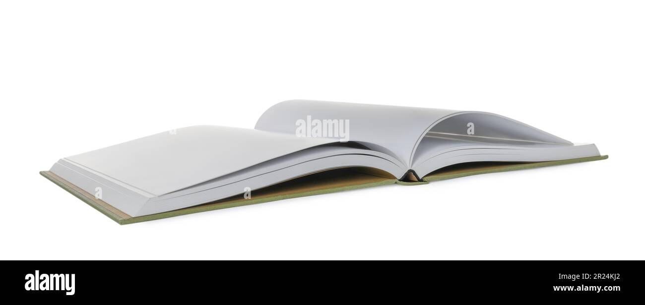 Open book with hard cover on white background Stock Photo - Alamy