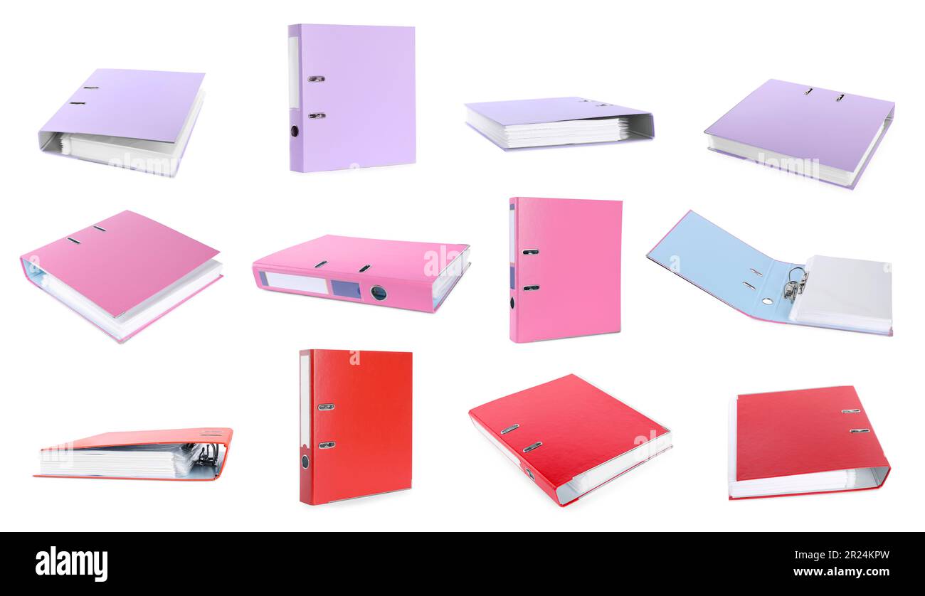 Set with different office folders on white background. Banner design ...