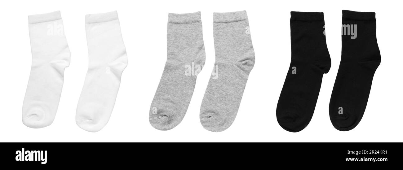 Set with different socks on white background. Banner design Stock Photo ...