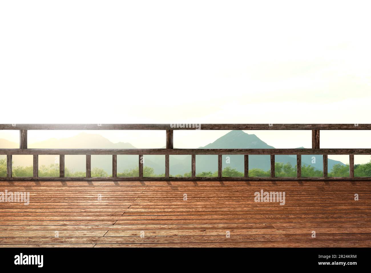 Outdoor wooden terrace revealing picturesque view on mountains in ...