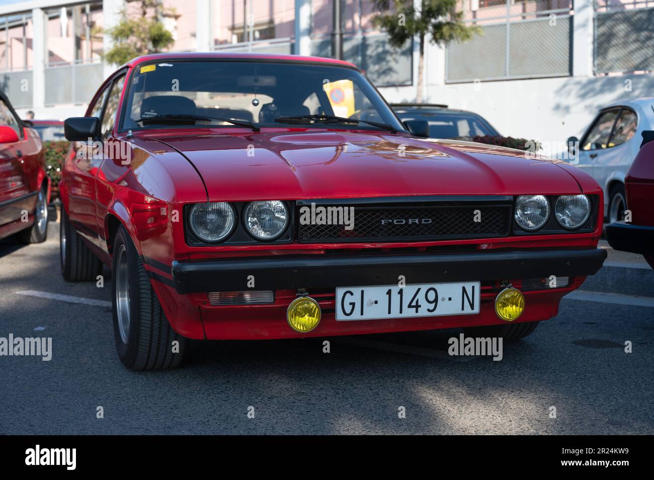 Detail of a classic red Ford Capri parked in the street Stock Photo - Alamy