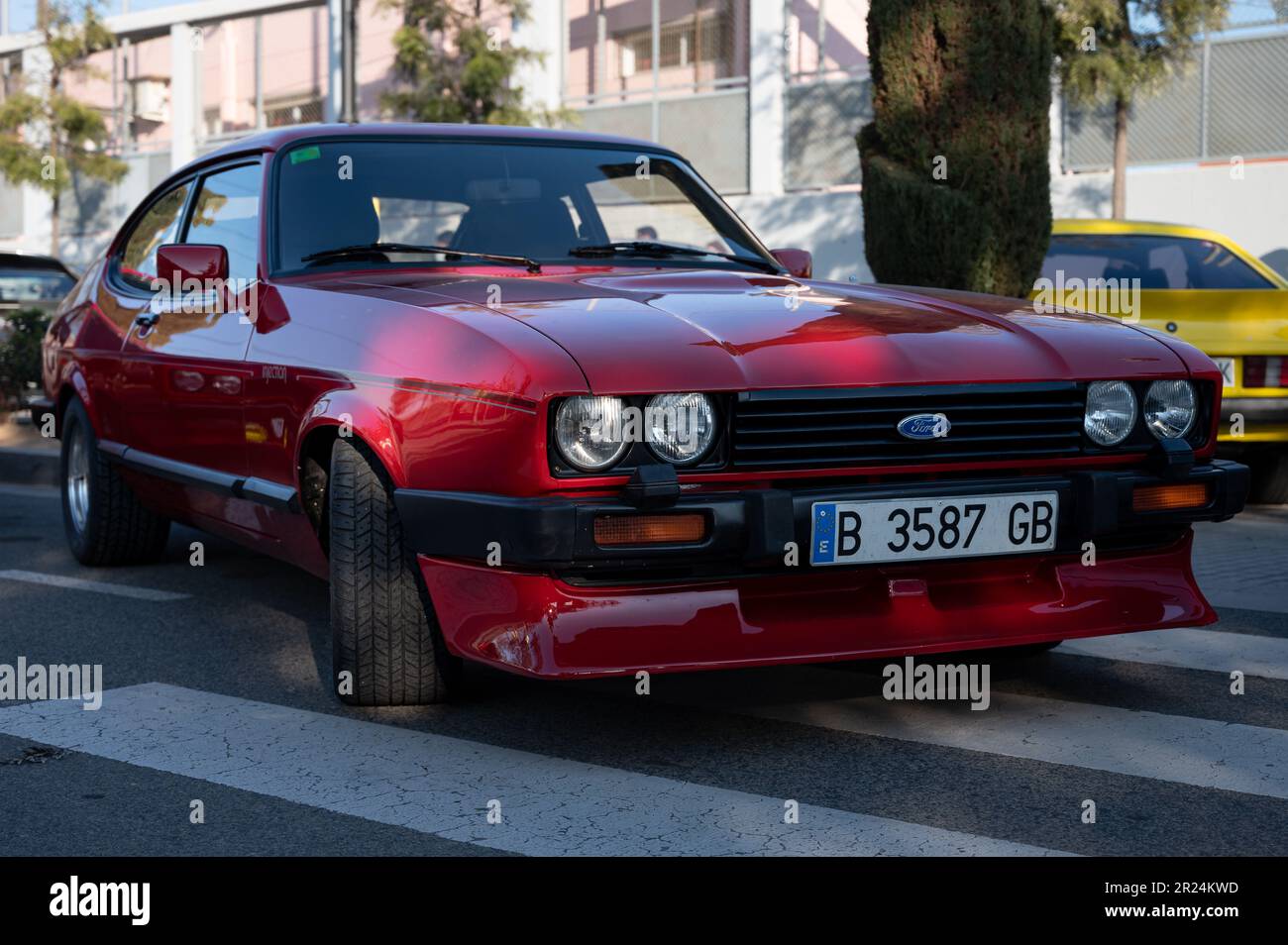 Detail of a classic red Ford Capri parked in the street Stock Photo - Alamy