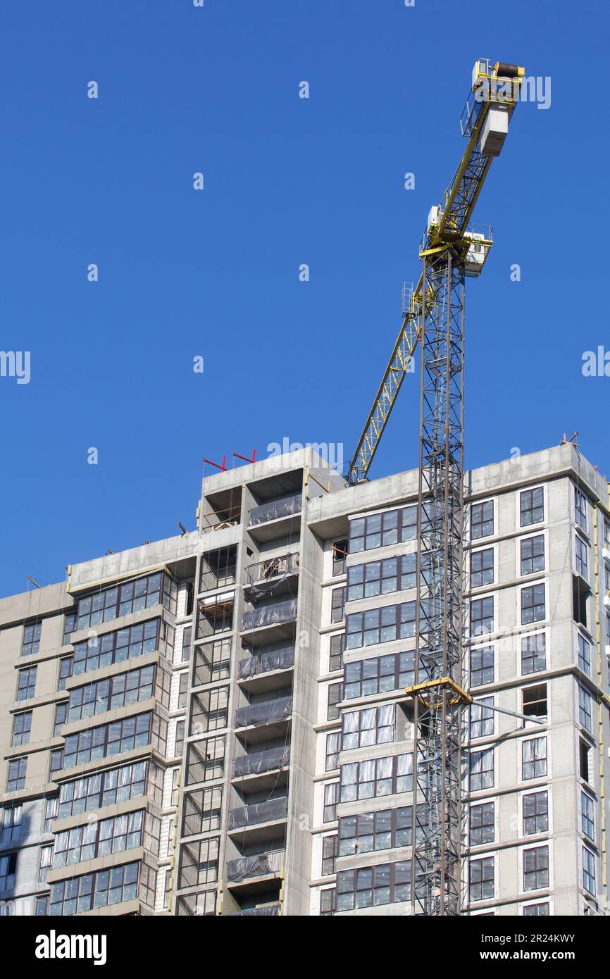 Construction site. Reinforced concrete frame of a multi-storey building ...